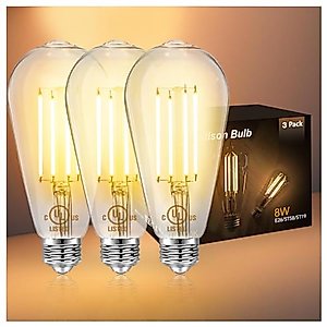 DAYBETTER Vintage LED Edison Bulbs 60 Watt Equivalent, ST58 Antique LED Filament Light Bulbs, Dimmable Led Bulb with E26 Medium Base, Warm White 2700K, Brightness 8W, 800LM, Clear Glass, 3 Packs