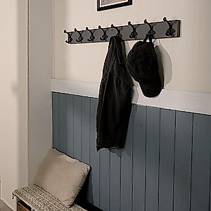 WEBI Rustic Coat Rack Wall Mount Grey,5 Cast Iron Hooks,Coat Hooks Wall Mounted,Heavy Duty Antique Vintage Hooks for Hanging Coats,Jacket,Clothes