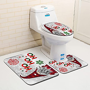 Christmas Gnome 3 Piece Bath Rugs Sets Xmas Tree Snowflake Bathroom Mats Set for Christmas Decorations U-Shaped Contour Toilet Lid Cover