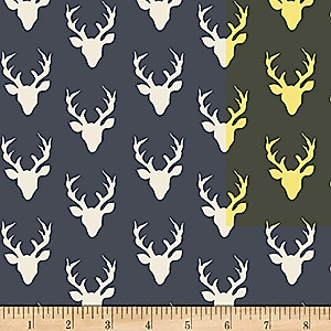 Art Gallery Fabrics Art Gallery Hello Bear Tiny Buck Forest Twilight Fabric, Navy Blue
