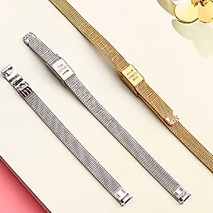 Watch Bands Women Mesh Stainless Steel Watch Straps 6MM 8MM 10MM 12MM Fashion Men Adjustable Metal Watch Bands Replacement Folding Band Smart Watch Wristbands Bracelet with Tool Gold 12mm