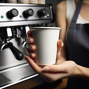 Lakesstory 50 Pack 9 oz White Disposable Paper Coffee Cups with Lid - Hot/Cold Beverages - Home Use - Microwave Safe - Compostable