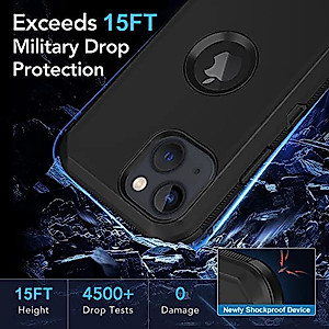 Aimoll-88 for iPhone 13 Case, iPhone 14 Case,with Built in Screen Protector Heavy Duty Drop Protective Phone Case, Military Grade Full Body Shockproof Dust Proof Cover for Apple iPhone 13 (Black II)