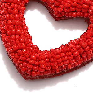 CEALXHENY Beaded Drop Earrings Handmade Seed Bead Heart Hoop Dangle Earrings Bohemia Statement Earring Studs for Women (Red)