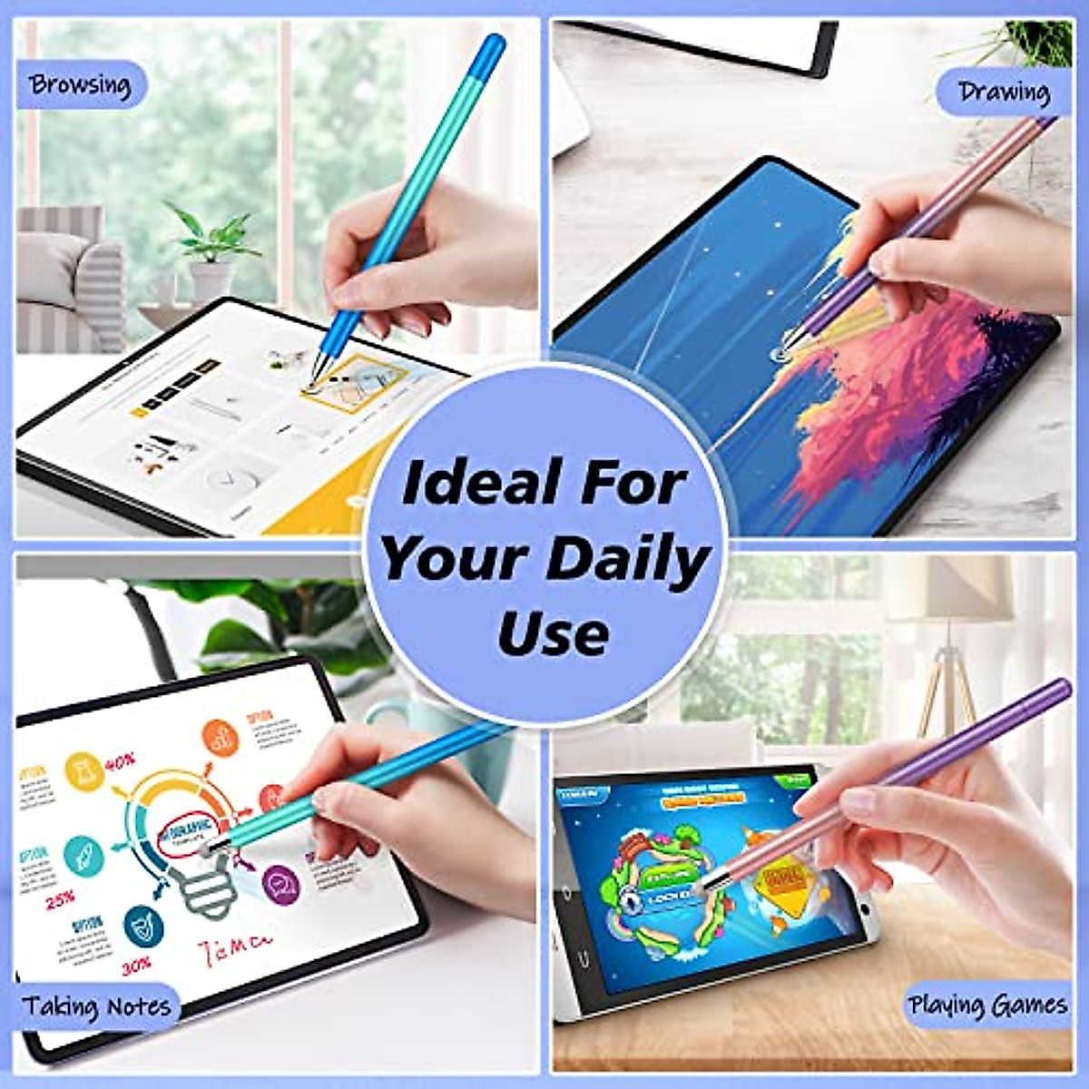 Stylus Pens for Touch Screens - StylusHome Gradient Universal Stylus Pen with 4 Magnetic Caps + 4 Extra Tips for Apple/iPhone/iPad pro/Mini/Air/Android All Capacitive Touch Screens (Purple/Blue)