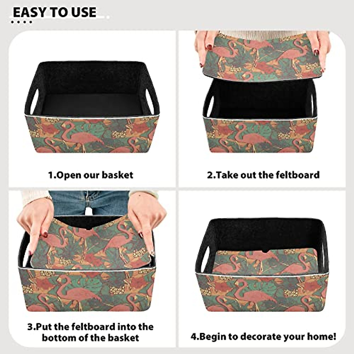 Flamingo Pineapples Storage Basket Felt Storage Bin Collapsible Toy Bins Toy Storage Box Organizer for Kids Bedroom Magazine