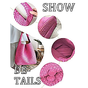 Woven Tote Handbags + Purse For Women Vegan Leather Shoulder Top-Handle Travel Shopper Bag Ladies Large Capacity Underarm Bag Rose Pink