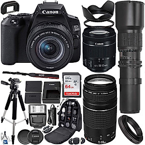 Canon EOS 250D (Rebel SL3) DSLR Camera with 18-55mm & 75-300mm Canon Lenses & 500mm Lens & Premium Accessory Bundle – Includes: SanDisk Ultra 64GB Card & More