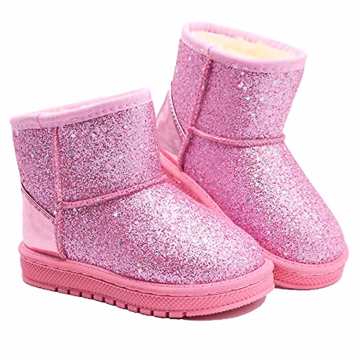 Sugmzox Girls Snow Boots Sequin Warm Winter Boots Comfort Durability Ankle Boots(Toddler/Little Kids) pink size 11