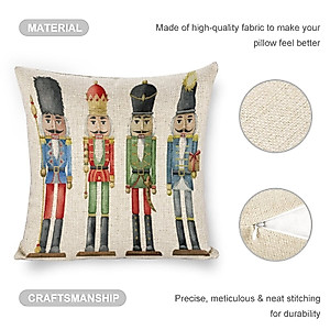 Christmas Nutcracker Soldiers Throw Pillow Covers 18×18 Pillowcases Set of 2 Winter Holidays Linen Decorative Square Pillow Case Cushion Covers Standard Size for Sofa Couch Outdoor Bed Pillow Protect