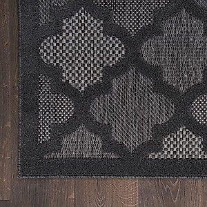 Nourison Easy Care Moroccan Charcoal/Black 5' x 7' Area Rug, Trellis, Easy Cleaning, Non Shedding, Bed Room, Living Room, Dining Room, Backyard, Deck, Patio (5x7)