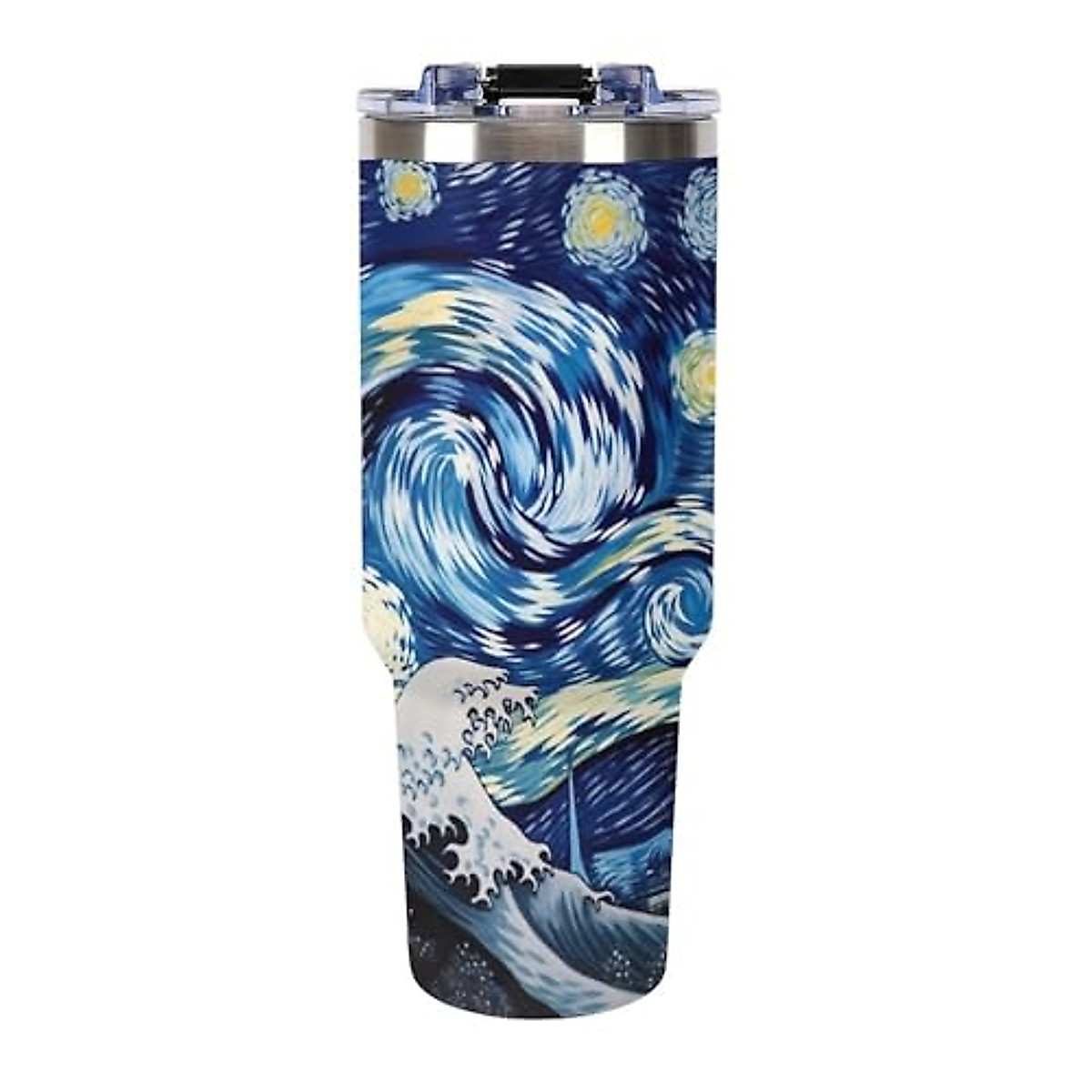 40 Oz Starry Night Insulated Stainless Steel Tumbler with Handle & Straw Lid, Reusable Travel Cupholder Friendly Mug for Coffee, Water, Tea