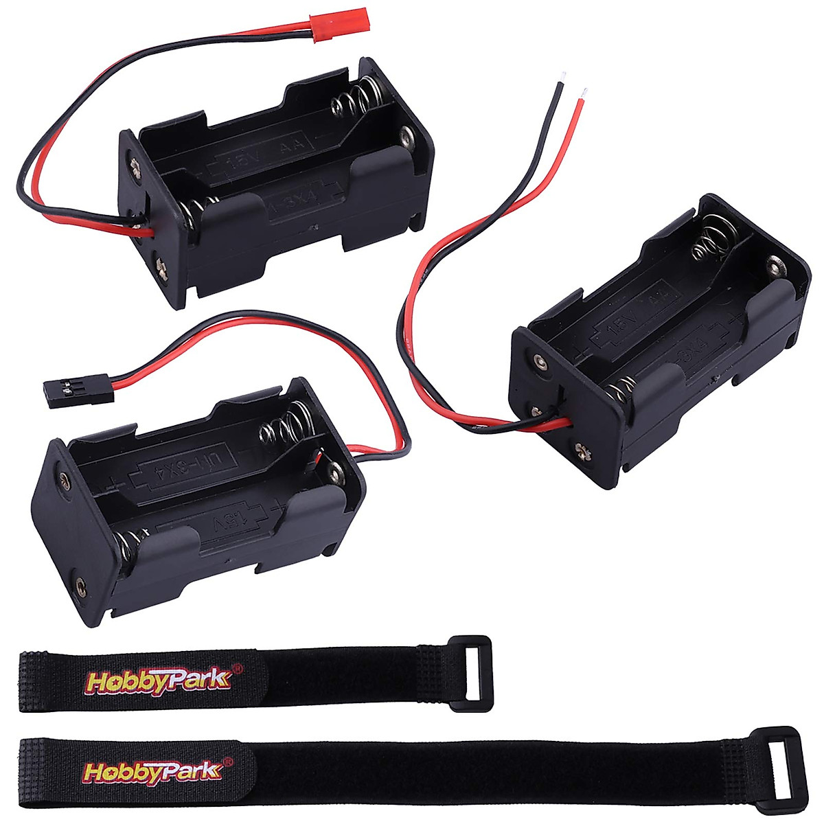 Hobbypark 4 Cell AA Battery Holder Case Box with JR Style Connector, JST Connector, and Wire Leads (3-Pack)