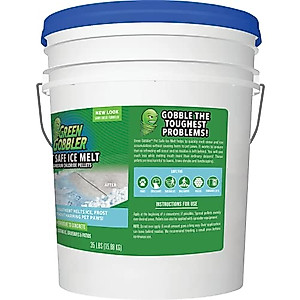 Green Gobbler Pet Safe Ice Melt Effective to -15° Fahrenheit | 35lb Pail | Fast Acting Treatment | Magnesium Chloride Ice Melt Pellets | No Concrete Damage