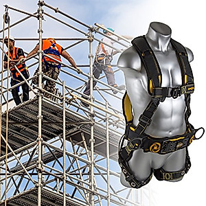 Guardian Fall Protection 21030 Cyclone Construction Harness with QC Chest/TB Leg/TB Waist Belt/Side D-Rings, Black/Yellow, Medium/Large