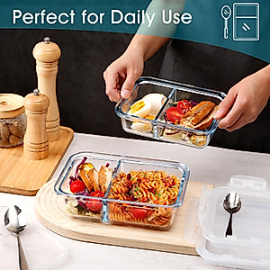 NUTRIUPS 0.6L/20 Oz Glass Meal Prep Containers, Glass Bento Box for adults, Lunch Containers with Lid, Glass Food Container with 2 Split Compartments-Microwavable