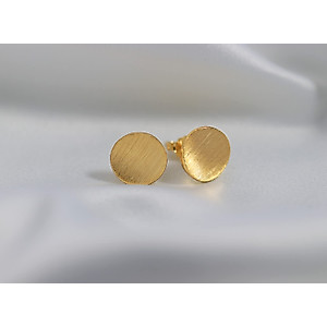 14K Gold Plated Sterling Silver Curved Round Stud Earring Brushed Disc Gold Earrings for Women