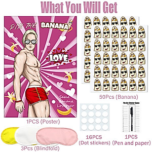 Bridal Shower Games Pin The Banana on The Hunk Bachelorette party GamesWedding Engagement Girls Night Pin The Banana Game 50 Stickers includes Large Poster Single Girl Party Night