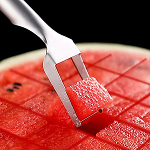 Watermelon fork stainless steel 2 in 1 watermelon fork knife double end watermelon slicer summer watermelon fruit cutting fork, watermelon fork slicer with fruit fork, set of 5