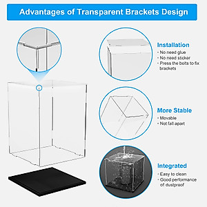Clear Acrylic Display Case for Toys Collectibles，Assemble Acrylic Box Dustproof Protection Showcase with Black Wood-Plastic Base and Lamp Beads (11.7x8x8 inch;30x20x20cm)