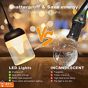 DREAMARK String Lights Indoor Outdoor 52 FT Weatherproof LED Bulbs Strings with 8 Lighting Model 16 Warm White Shatterproof Bulbs for Patio Garden Bistro Wedding Backyard Festival Decoration