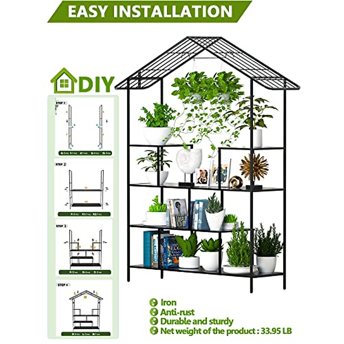 Spampur Metal Plant Stand Indoor Outdoor, Plant Shelf, 16 Potted Tall Plant Stands for Indoor Plants Multiple, Large Flower Pots Corner Plant Holder, 4 Tiered Ladder Planter Display Rack Garden Patio