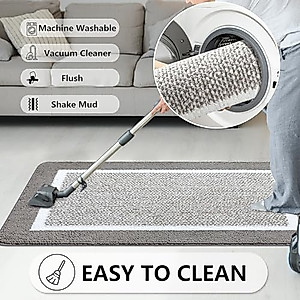 REFETONE Indoor Doormat, Front Back Door Mat 20"x32" Absorbent Rubber Backing Non Slip Door Mats, Machine Washable Low-Profile Entry Rug, Resist Dirt Inside Floor Mat Door Rugs for Entryway, Grey