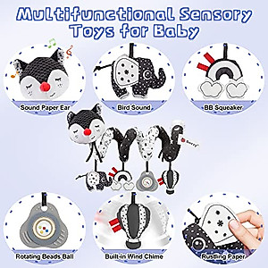 FPVERA Car Seat and Stroller Toys - Black and White Car Seat Toy High Contrast Baby Toys, Baby Plush Spiral Activity Toy for Crib Mobile, Newborn Sensory Toy Best Gift for 0 3 6 9 12 Months Infants