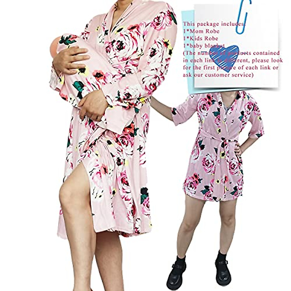 QTECLOR Mommy Robe with Swaddle Set Girls Robe, Maternity Robe for New Moms Gift Hospital Labor Delivery Nursing Loungewear