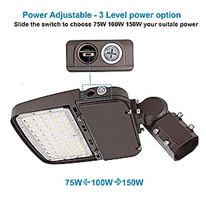JMKMGL LED Parking Lot Light, Shoebox Pole Lights 19500LM, Super Bright Waterproof Dusk to Dawn Outdoor Commercial Area Road Lighting Slip Fitter 75W/100W/150W Power Adjustable