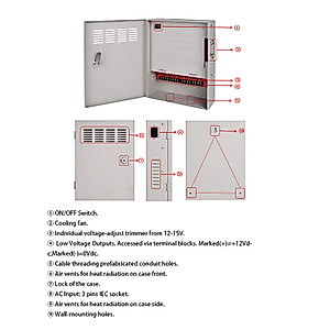 Xenocam 4K CCTV Power Supply 8 Channel Adjustable DC11V ~DC15V 16 Amp Output Reset Fuse with Anti-Ripple and Anti-EMI Interference Circurt Designed for 4K IP/CCTV Security Cameras System
