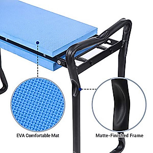 Ohuhu Garden Stool Garden Kneeler and Seat, Foldable Gardening Bench Heavy Duty with Thicker Wider Kneeling Pad 2 Large Tool Pouches Gifts for Women Men Gardener Parents Elders Friends