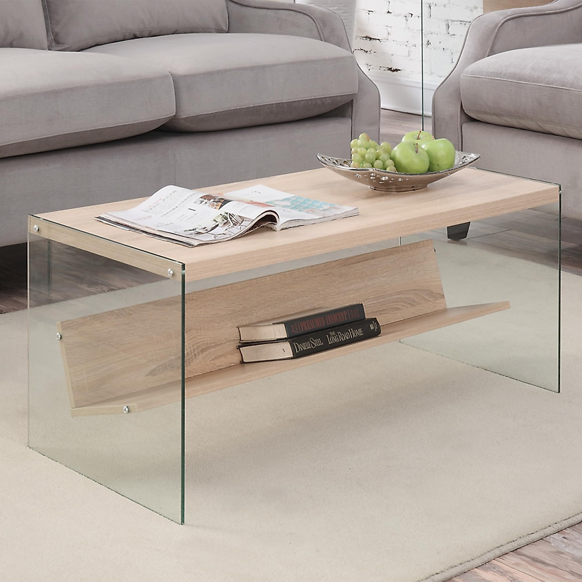 Convenience Concepts SoHo Coffee Table, Weathered White / Glass