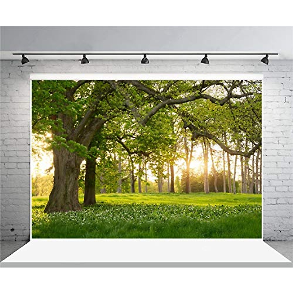 Leowefowa 7X5FT Spring Backdrop Rural Forest Trees Backdrops for Photography Blooming Flowers Green Grassland Nature Vinyl Photo Background Kids Adults Outdoor Travel Portraits Studio Props