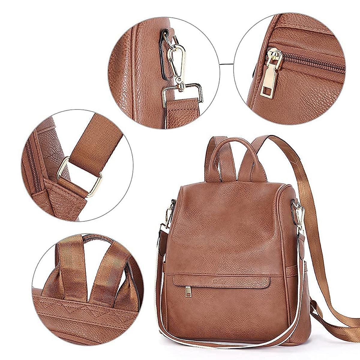 CLUCI Women Wallet Large Leather Zip Around Card Holder Travel Clutch Wristlet Two-toned Brown Bundles with Women Backpack Purse Leather Large Travel Bag Ladies Shoulder Bags Red-Brown