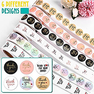 3000pcs Thank You Stickers, Evatage 6 Rolls 1 Inch Thank You Label Stickers for Small Business with 6 Design, Small Business Supplies for Packaging, Envelopes, Gift Wraps and Crafts