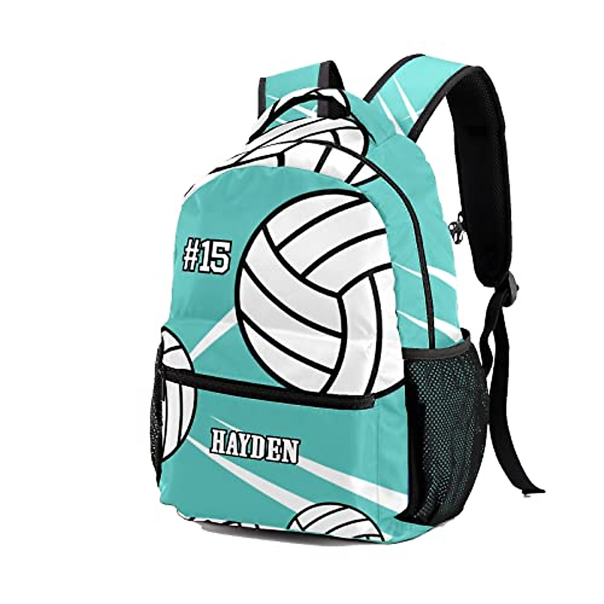 Urcustom Custom Kid Backpack, Volleyball Player Number Team Name Teal Personalized School Bookbag with Your Own Name, Customization Casual Bookbags for Student Girls Boys