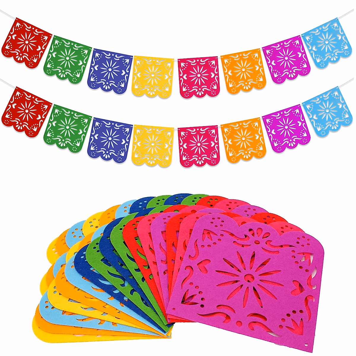 Qpout 2 Pieces Mexican Party Decorations Banners, Felt Colorful Day of the Dead Papel Picado Banner, Fiesta Birthday Baby Shower Party Decorations, Dia De Los Muertos Garland, Cinco de Mayo Flags