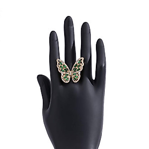 Aimimier Cubic Zirconia Butterfly Ring Sparkling Crystal Bow-Knot Knuckle Ring Wedding Jewelry for Women(Gold-green)