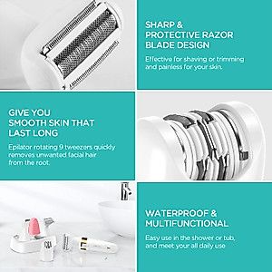VOGOE Electric Razors for Women 5 in 1 Bikini Trimmer Rechargeable Lady Foil Shaver for Leg Underarms Face, Wet and Dry Body Hair Removal, Cordless Waterproof ES500