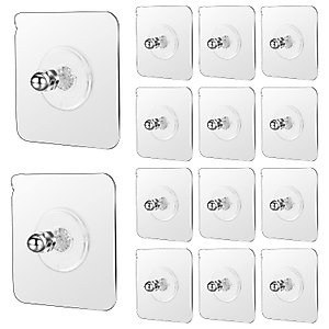 Wall Hangers Without Nails, 14 Pieces Self Adhesive Wall Hooks Heavy Duty Screw Free Sticker No Nail Picture Hangers Clear Pvc Sticker Hooks for Home Kitchen Bathroom Office Hanging Wall Mount