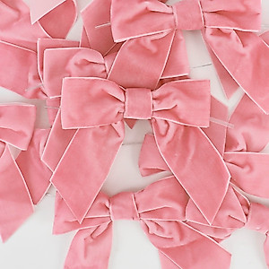AIMUDI Pink Velvet Bows 4.5" Pink Velvet Easter Bows Premade Bows Light Pink Twist Tie Bows for Wreaths, Gift Basket, Spring Decor, Gift Wrapping, Swag, Wedding, Baby Shower Decoration - 12 PCs