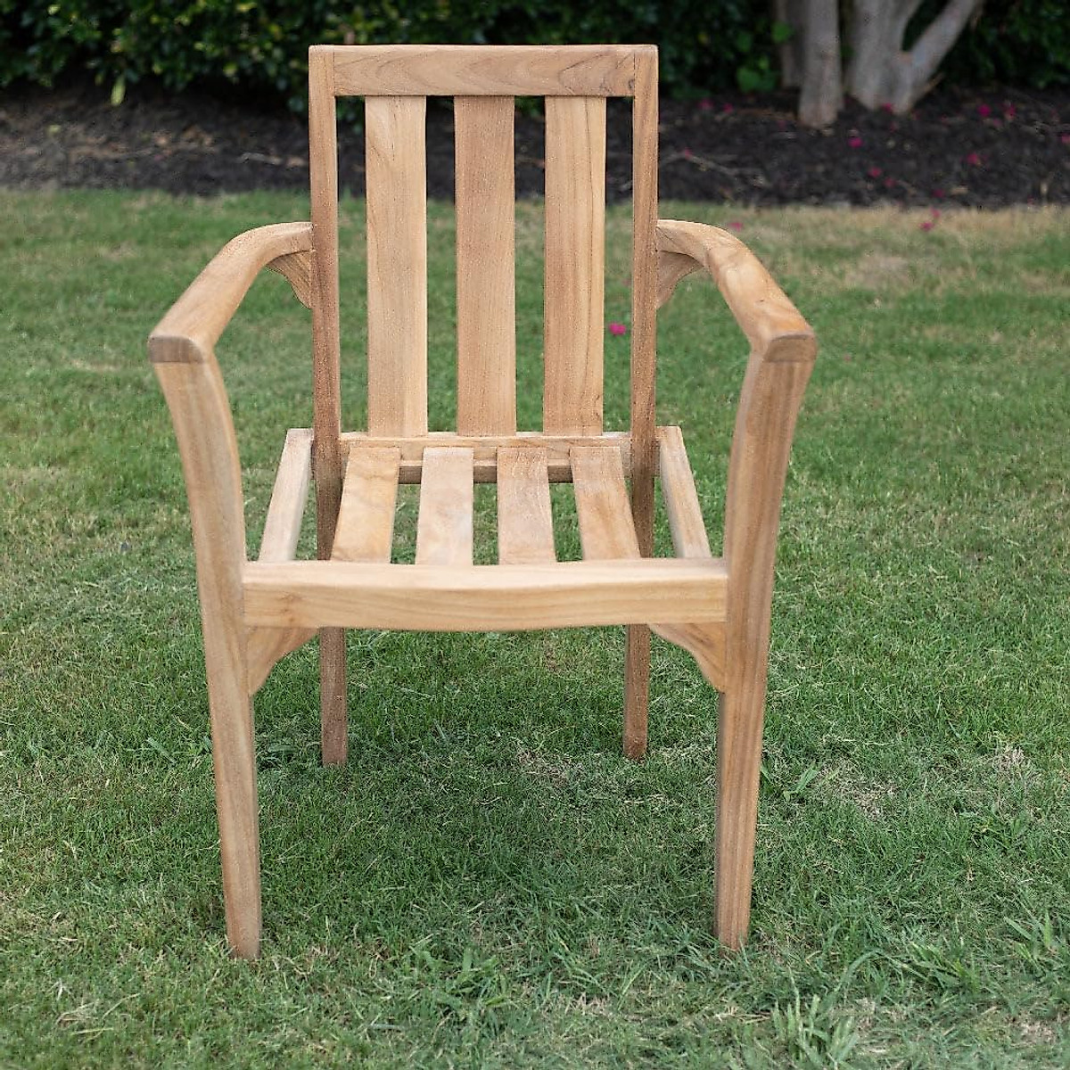 Ash & Ember Grade A Teak 2 Pack Classic Stacking Armchairs, Weather Resistant Patio Lounge Chair for Deck, Porch, or Backyard, Gently Curved Seat and Back with Vertical Slats, Indoor Outdoor Use