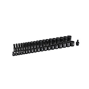 GEARWRENCH 39 Pc. 1/2" Drive 6 Pt. Impact Socket Set, Standard & Deep, SAE - 84947N, Black