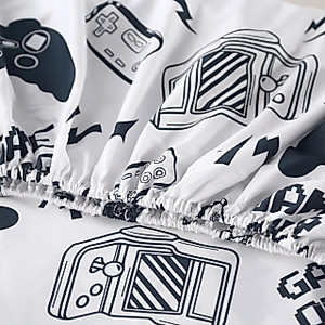 SDIII 3PCS Dark Blue and White Gamer Sheets Twin, 1 Fitted Sheet and 2 Pillowcases, Bed in a Bag Gaming Bedding Sheet, Cute Bed Sheets for Kids Boys and Girls