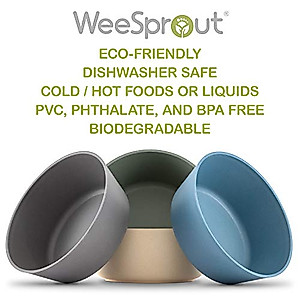 WeeSprout Bamboo Kids Bowls, Set of Four 10 oz Kid-Sized Bamboo Bowls, Dishwasher Safe Kid Bowls (Blue, Green, Gray, & Beige)