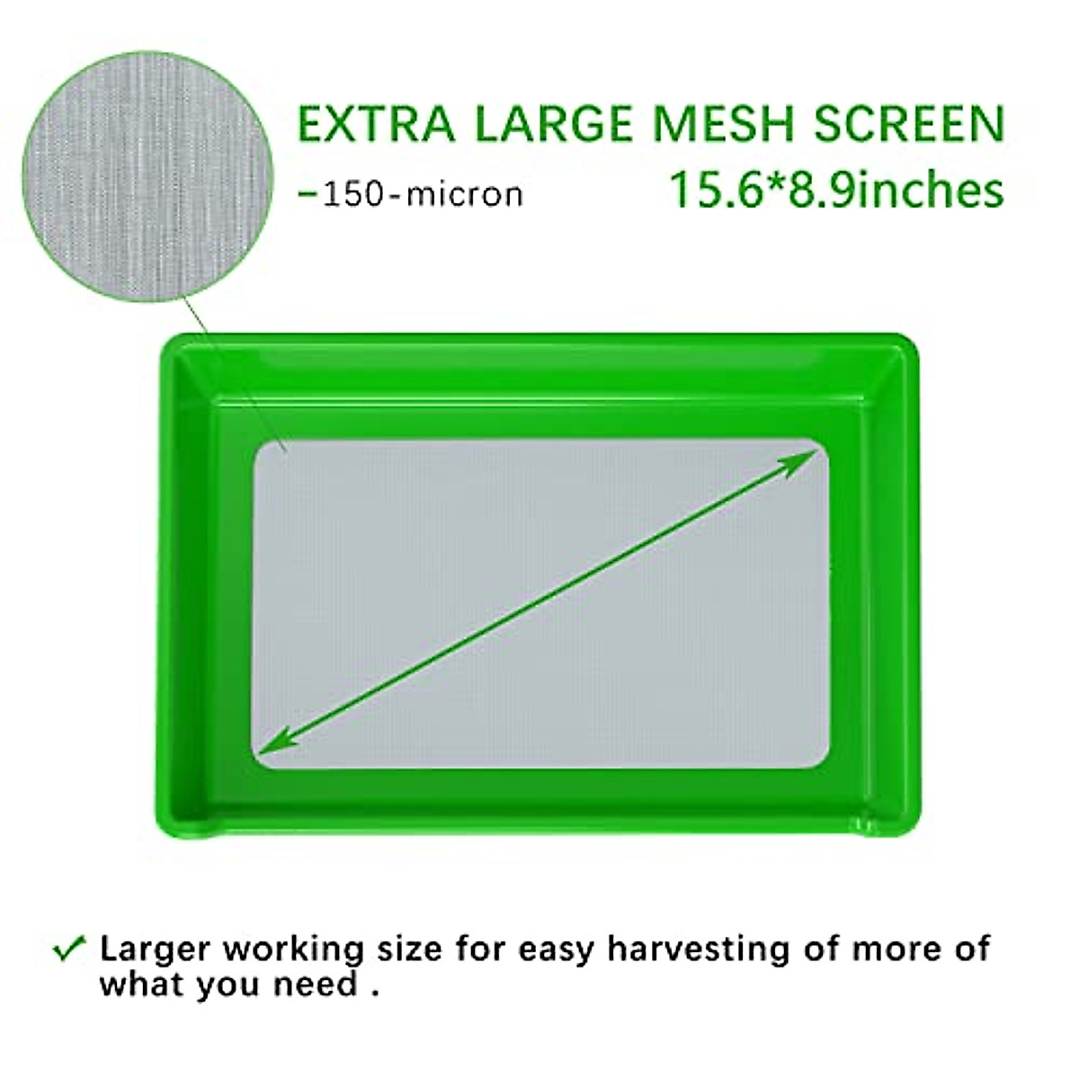 FuturHydro Trimming Tray 150 Micron Screen Keef Pollen & Herb Dry Sifter Tray with 2 Trimming Scissors Harvest Accessories (Green)