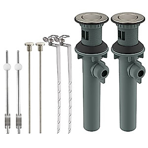 Bathroom Sink Drain with Overflow, Push and Seal Pop Up Drain Stopper Lift Rod, 2 Pack Bathroom Lavatory Vanity Vessel Drain Compatible with Moen, American Standard,Universal Drain Hole,Brushed Nickel