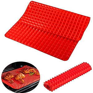 Silicone Pyramid Cooking Mat | Non- Stick Healthy Fat Sheet For Oven Grilling BBQ | 15.35 x 10.83 inches | Baking Mat | Cooking Pan | Baking Sheet | Pastry Cooking Mat | Red |
