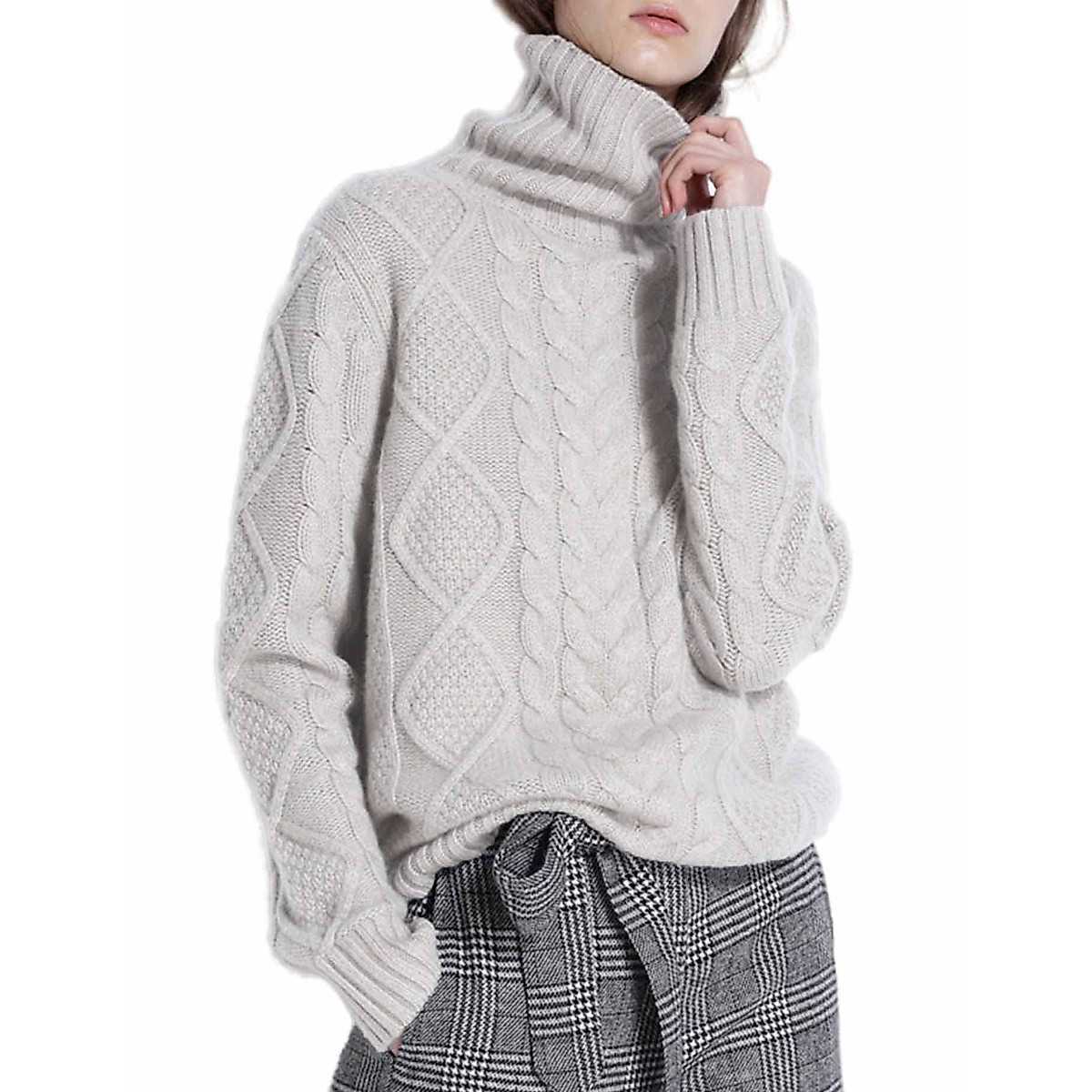 Ailaile Wool Sweaters Women's Turtleneck Pullover Female Loose Long Sleeve Tops Winter Thick Knitted Jumper Beige